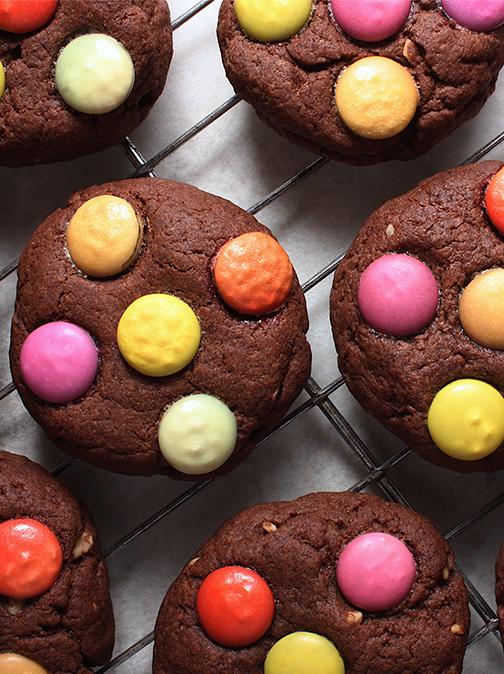 Vegan Double Chocolate Smarties Cookies | Flora & Fauna