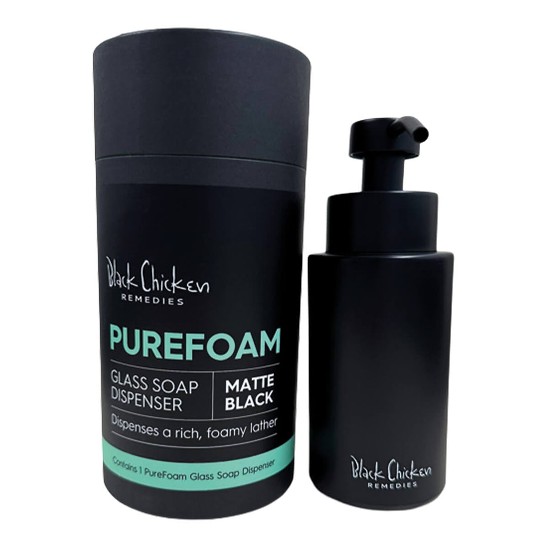 Black Chicken Remedies PureFoam Glass Soap Dispenser | Flora & Fauna AU