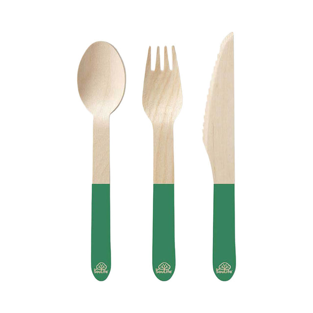 EcoSouLife Wooden Cutlery Set - Green | Flora & Fauna AU
