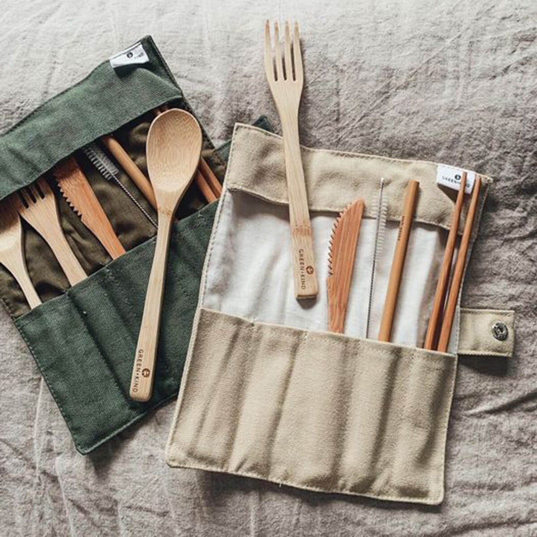 Bamboo Cutlery Roll-Up Set - Olive | Flora & Fauna AU