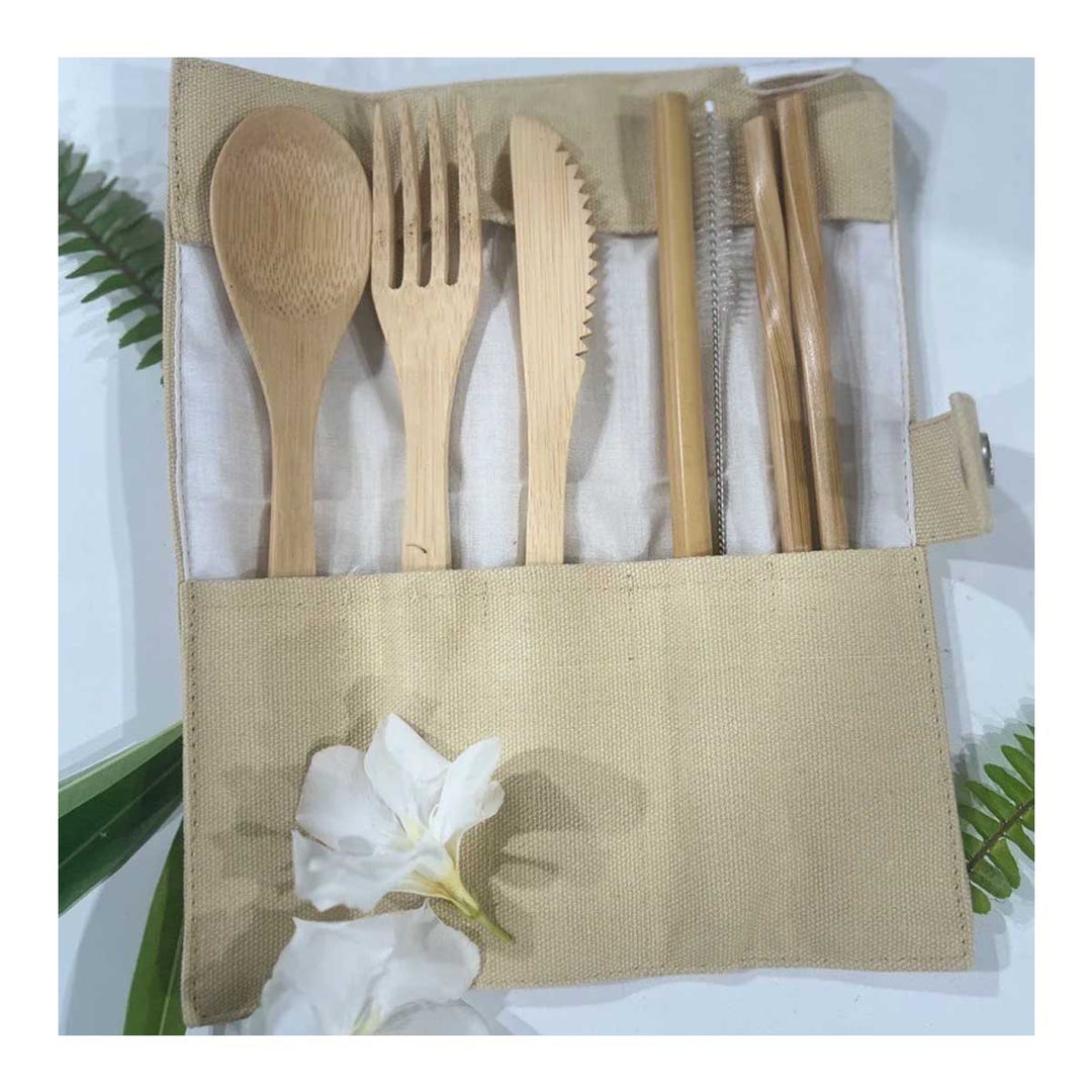 Bamboo Cutlery Roll-Up Set - Beige | Flora & Fauna AU