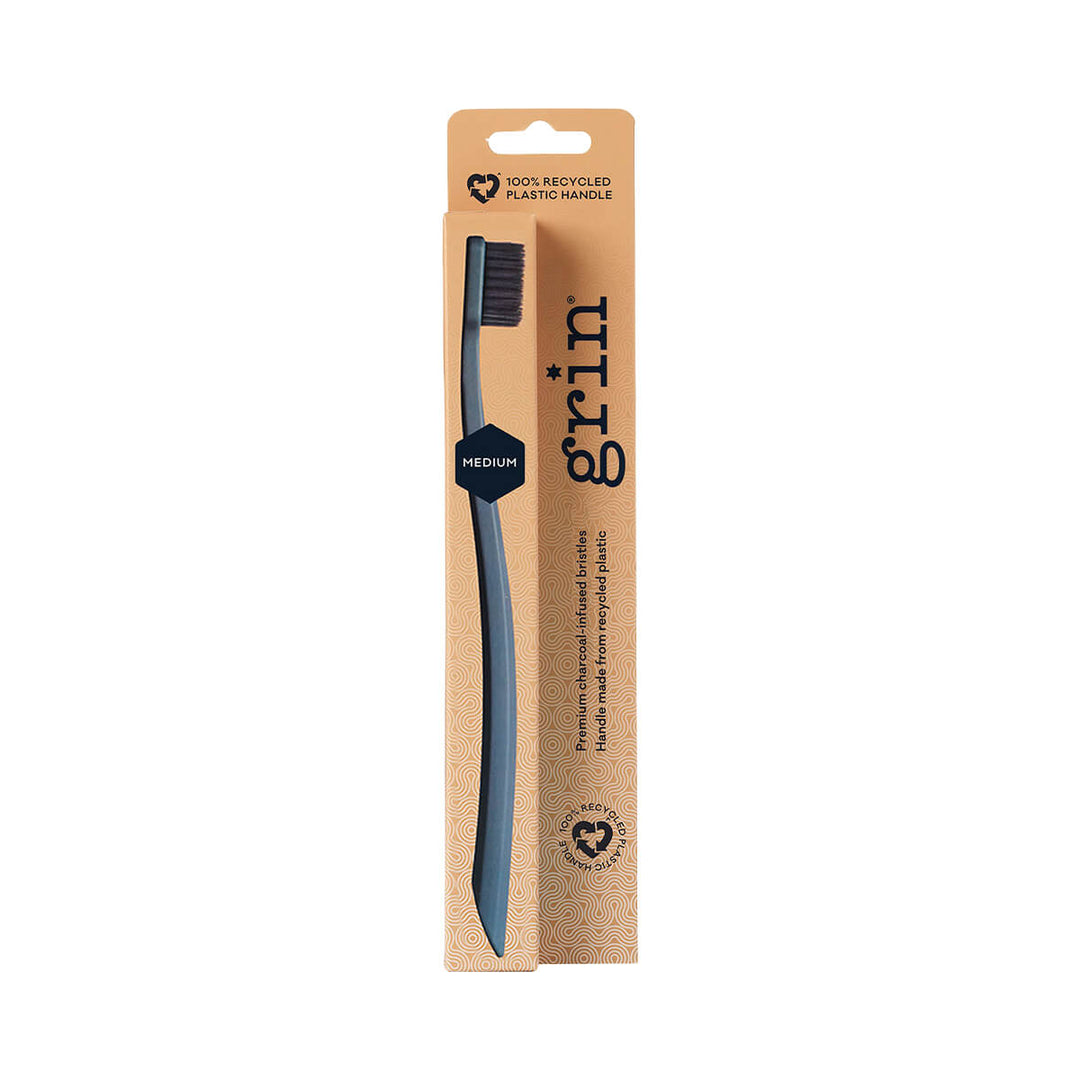 Grin 100% Recycled Charcoal-Infused Toothbrush - Medium | Flora & Fauna AU