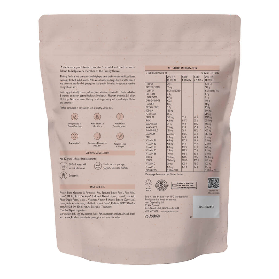 Nutra Organics Thriving Family Protein Double Choc | Flora & Fauna AU